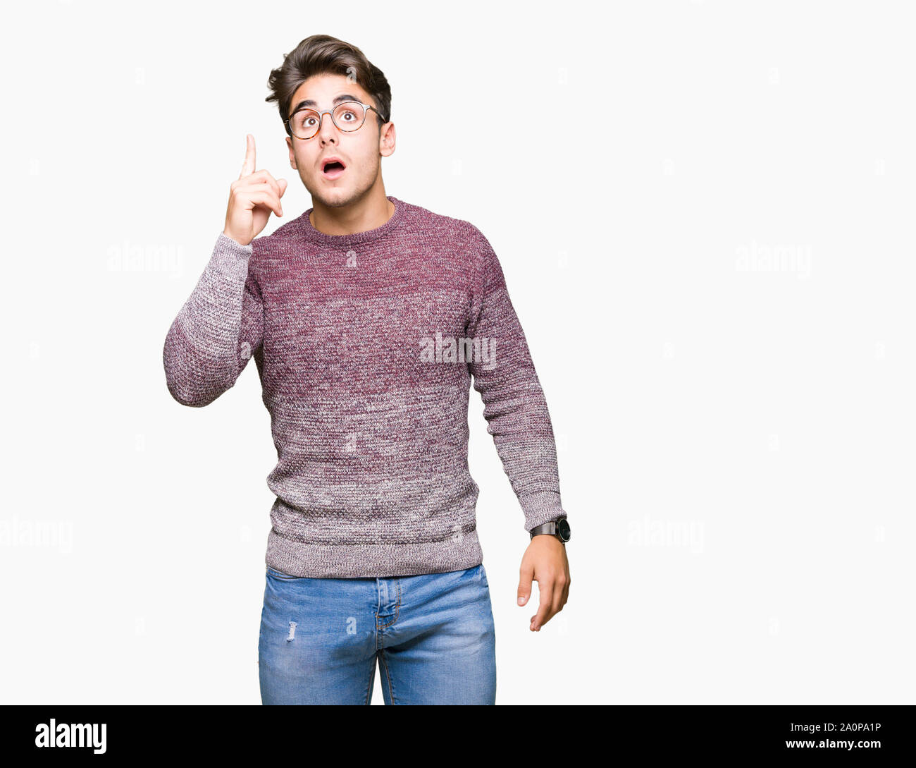 Young handsome man wearing glasses over isolated background pointing ...