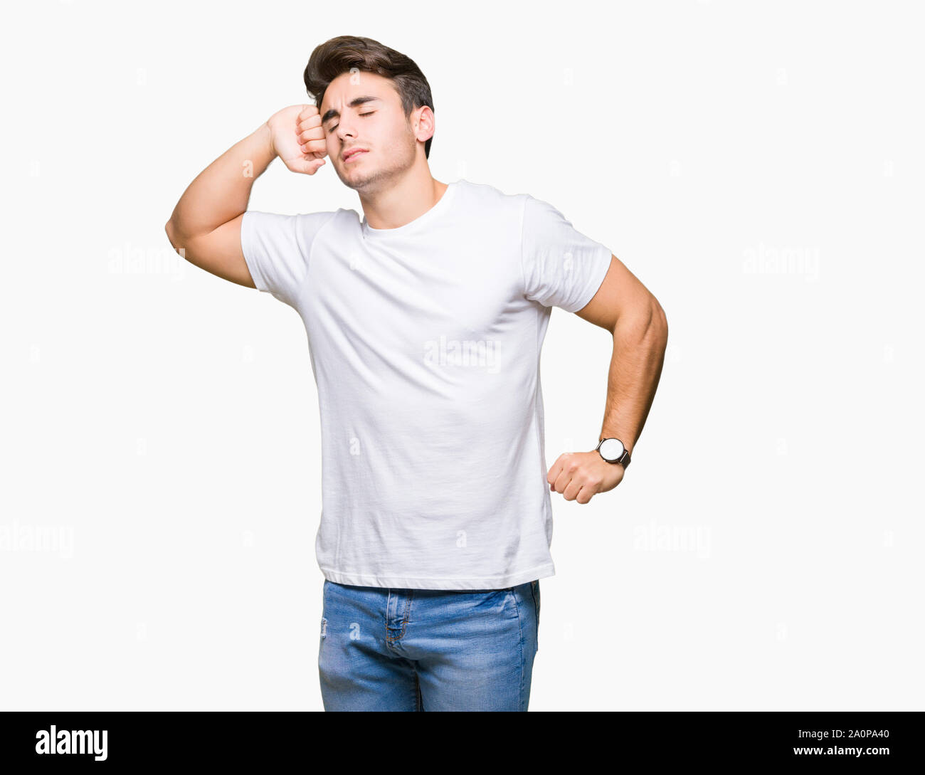 Young handsome man wearing white t-shirt over isolated background ...