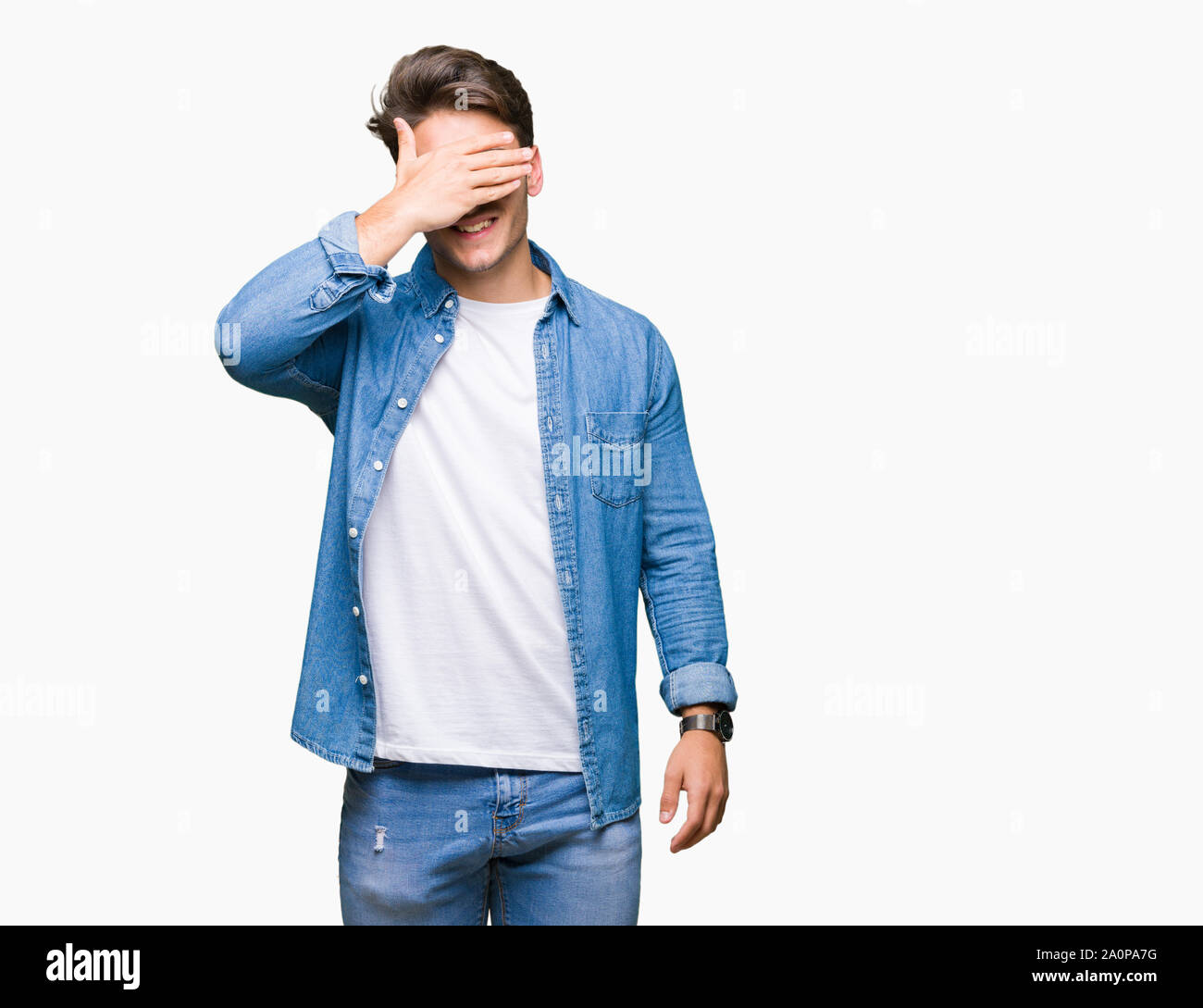 Young handsome man wearing sunglasses over isolated background smiling ...