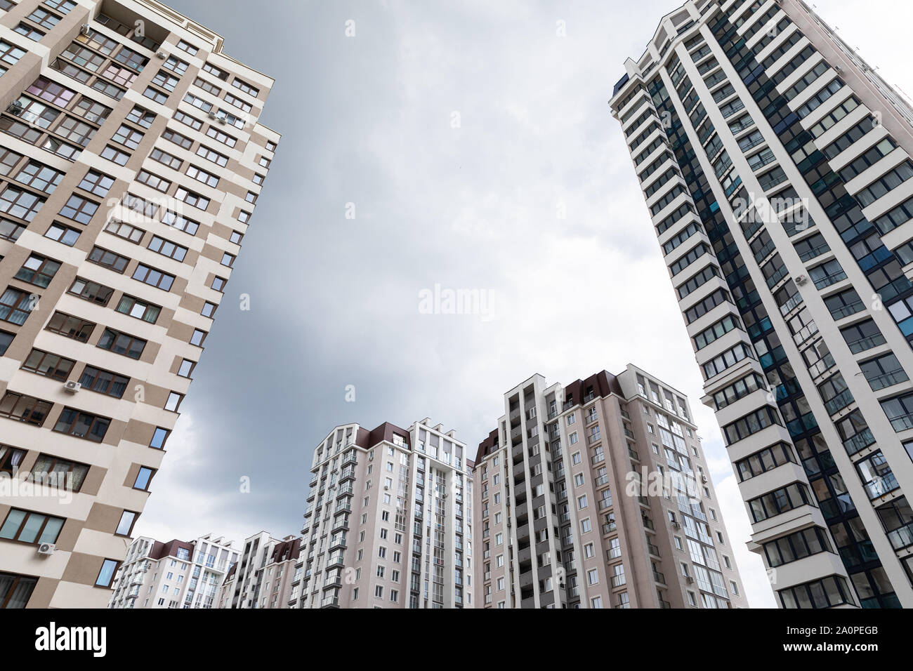 Ground view of cutting-edge architecture apartment buildings at ...
