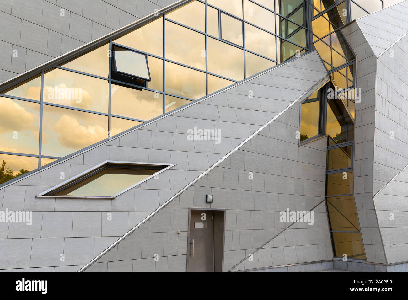 Low angle view of stylish exterior design of high modern building ...