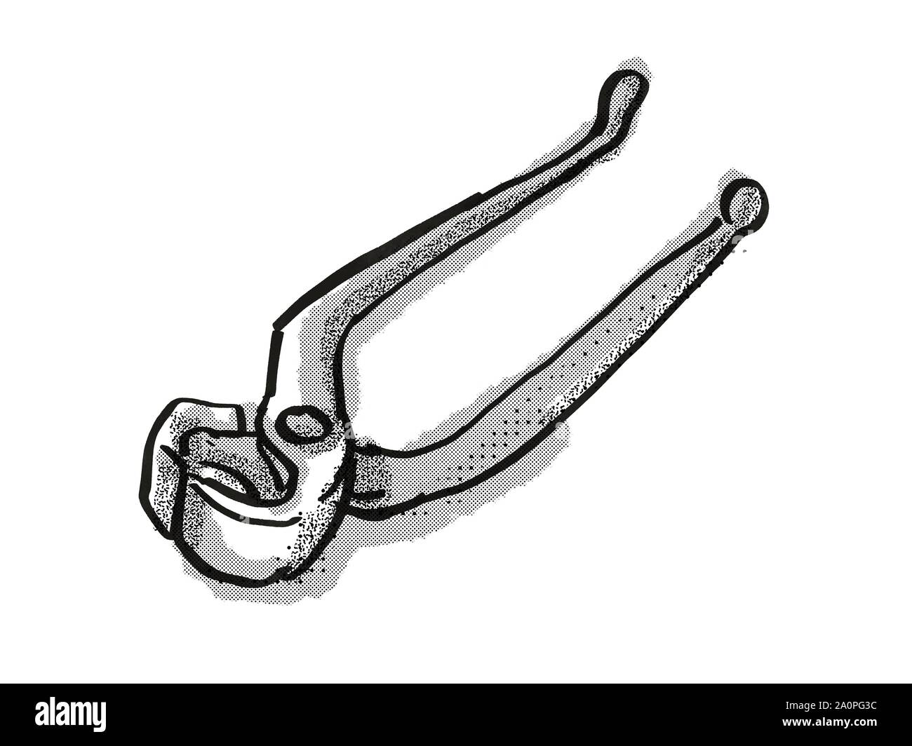 Retro cartoon style drawing of a pair of pincers , a woodworking hand ...