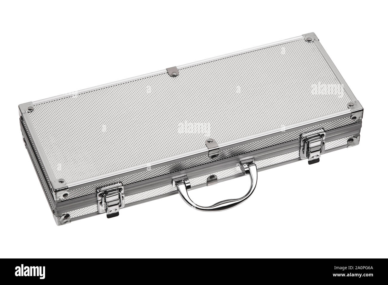Aluminum briefcase case with metal corners isolated on white Stock ...