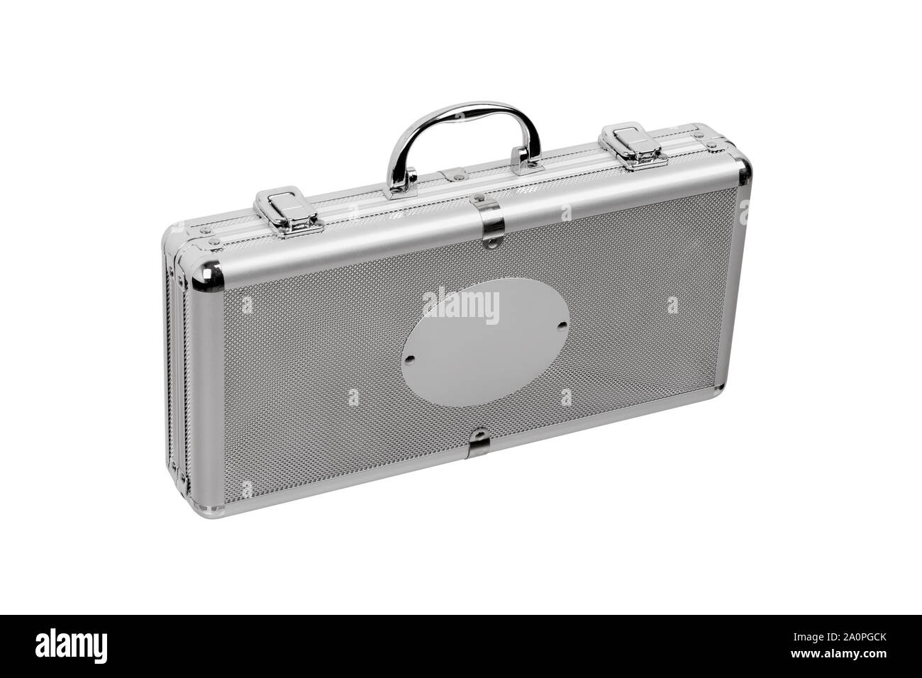 Aluminum briefcase case with metal corners isolated on white Stock ...