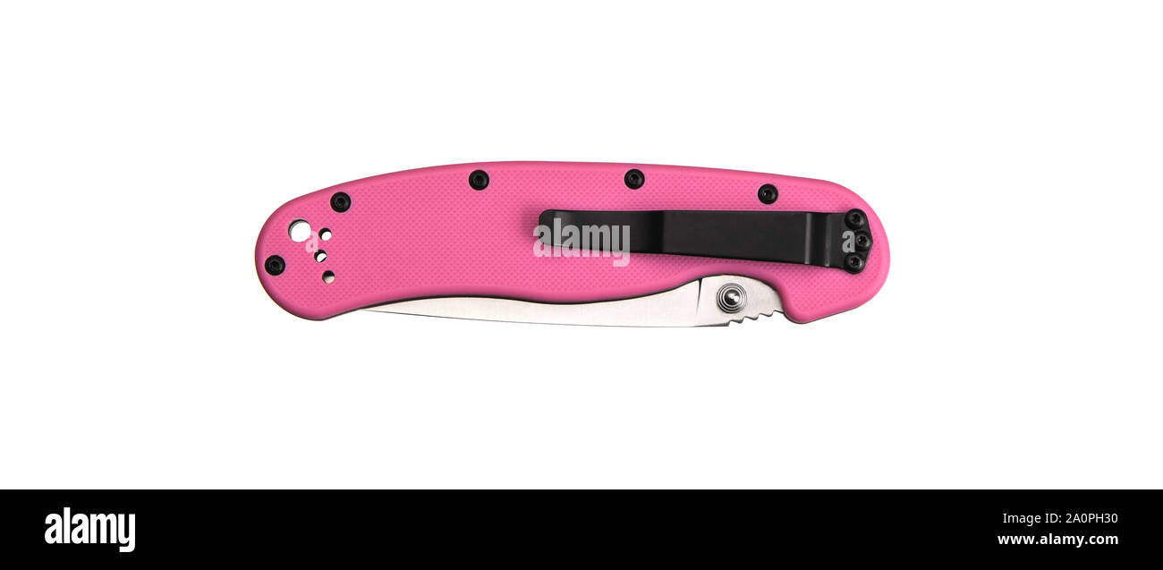 Penknife isolate on white background. Modern pink folding knife Stock ...