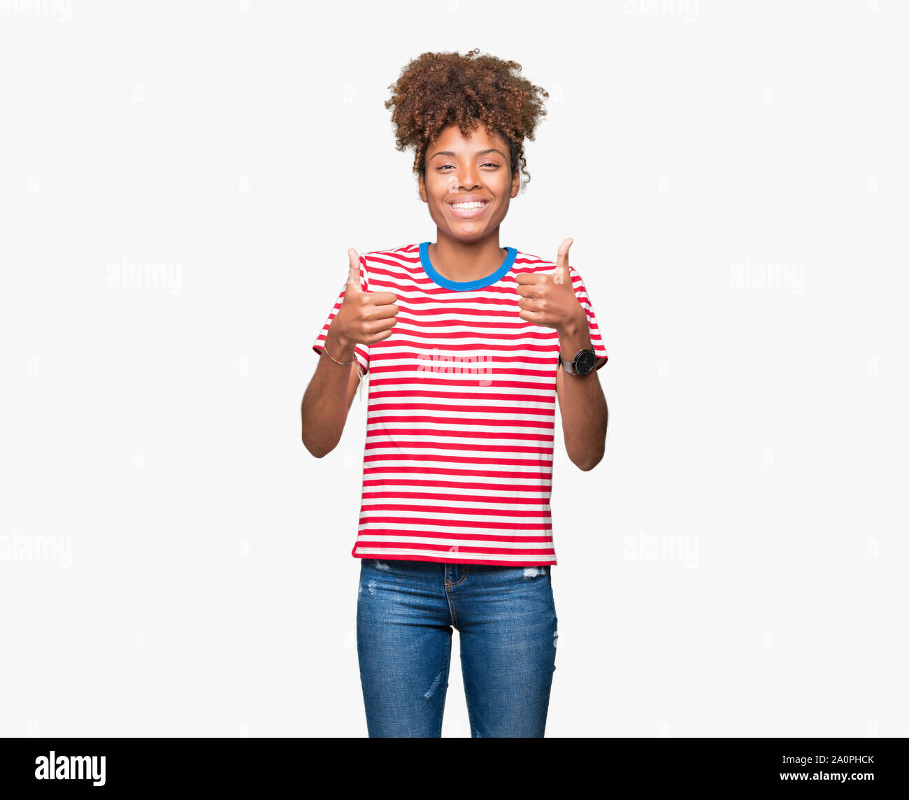 Young woman smiling gesturing like Cut Out Stock Images & Pictures - Alamy