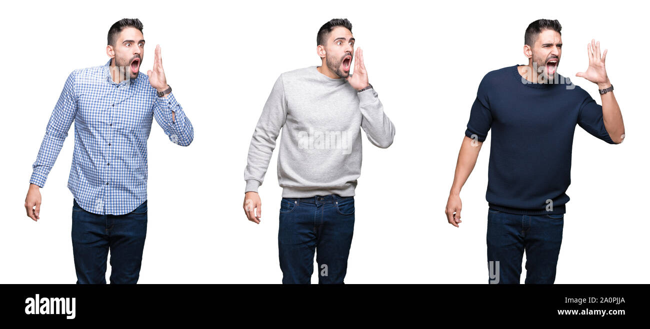 Collage of handsome business man over white isolated background ...