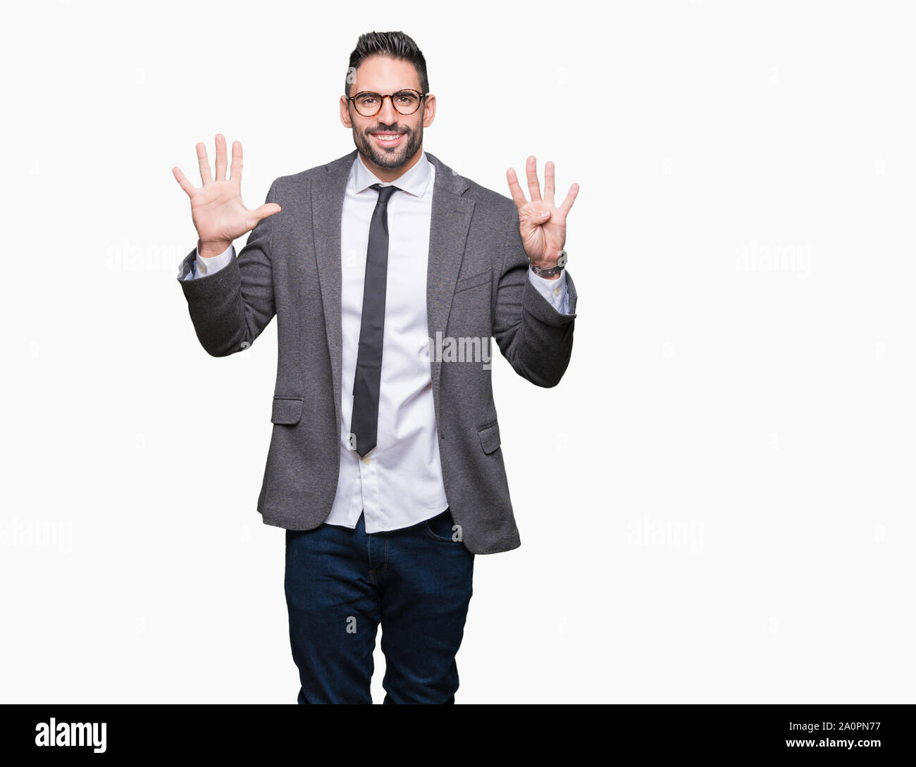 Young handsome business man over isolated background showing and ...