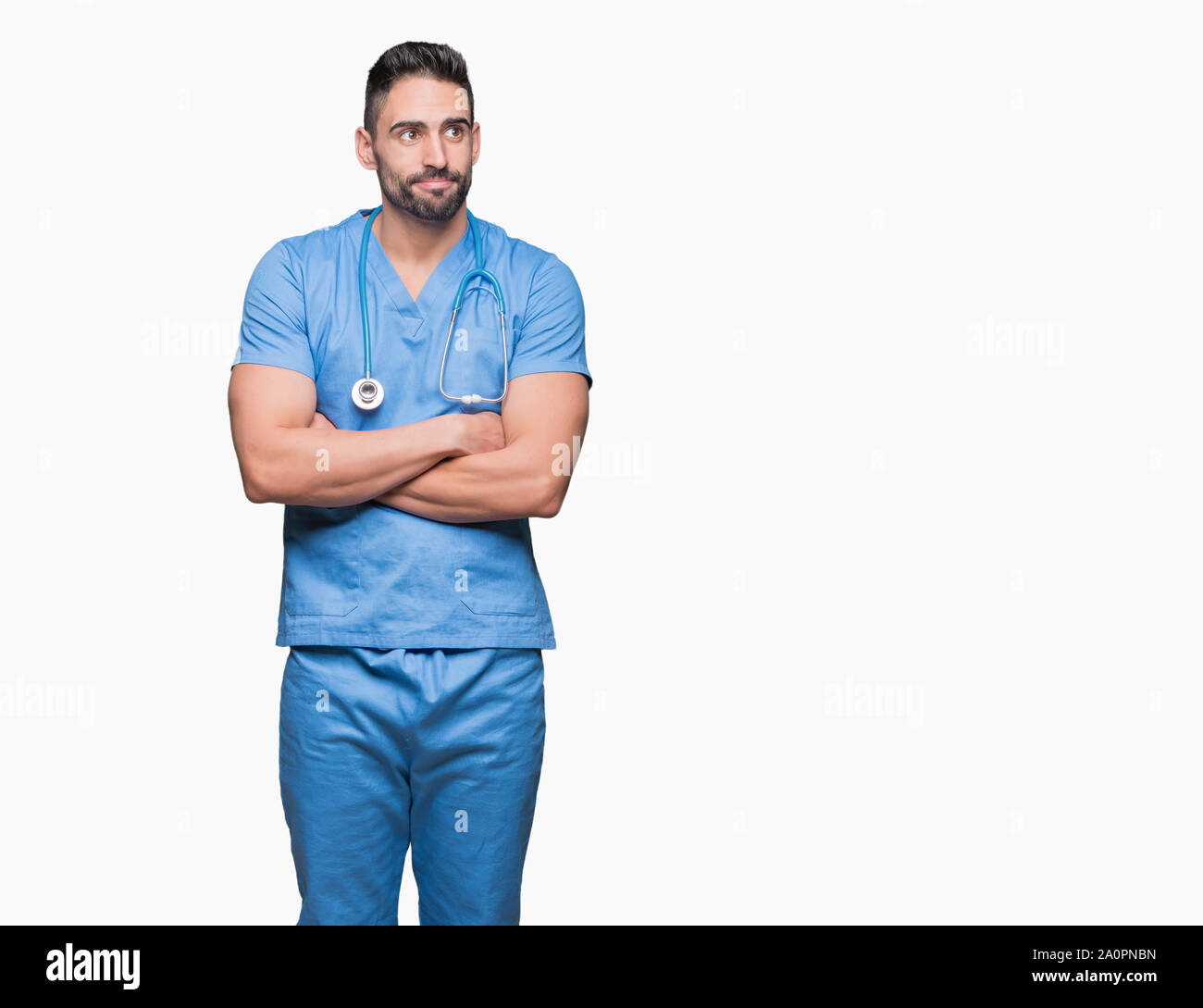 Handsome young doctor surgeon man over isolated background smiling ...