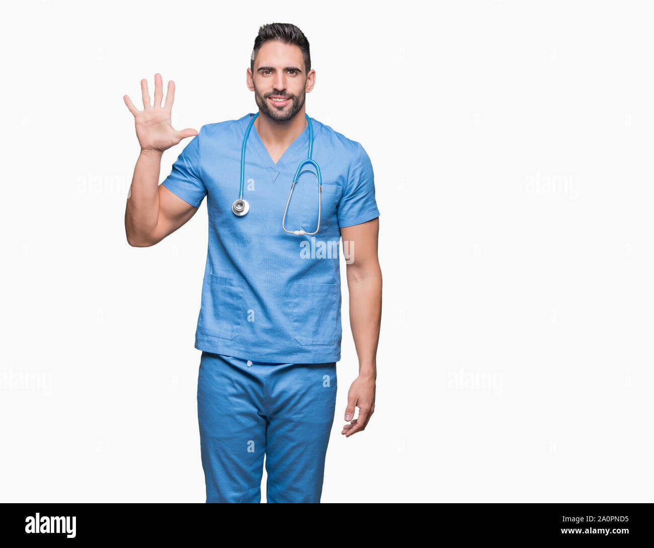 Handsome young doctor surgeon man over isolated background showing and ...