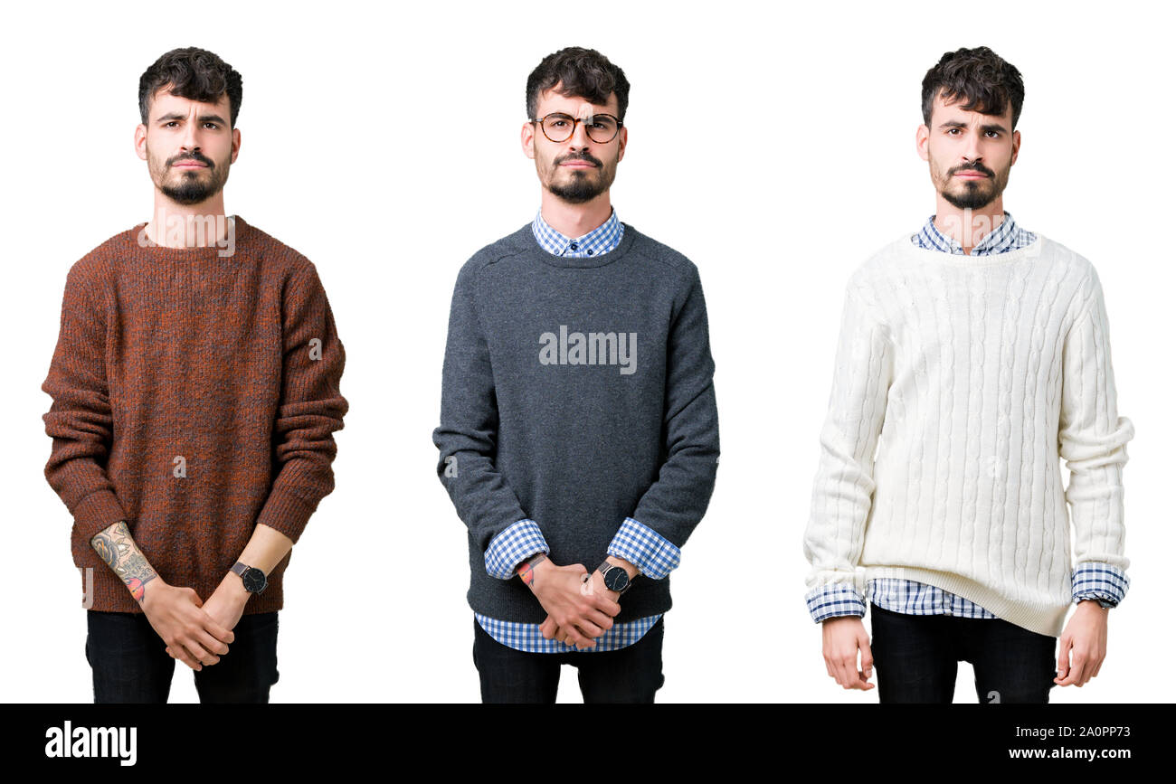 Collage of young man wearing a sweater over isolated background ...