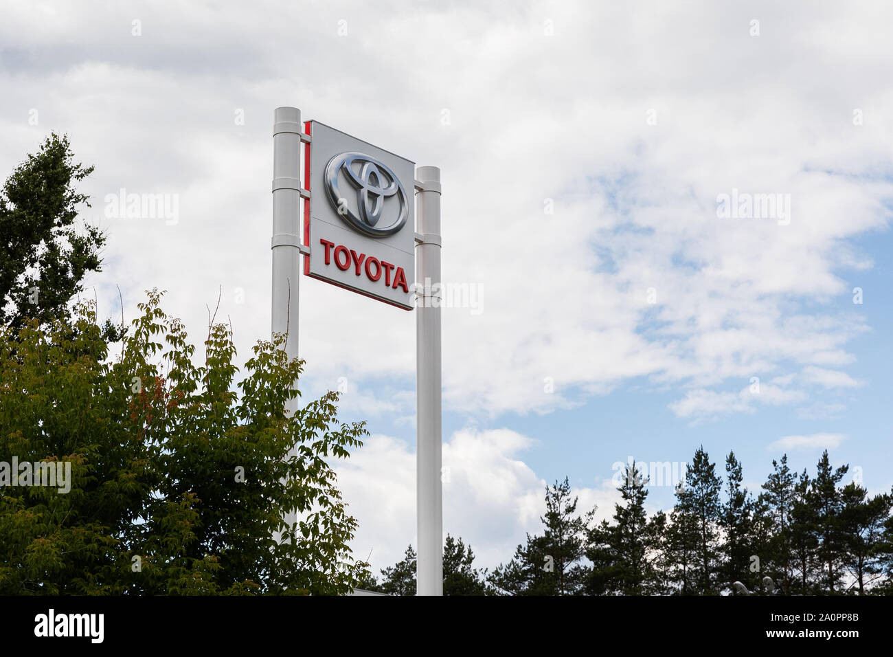 Minsk, Belarus - July 15, 2019: Toyota logo and signature on white ...