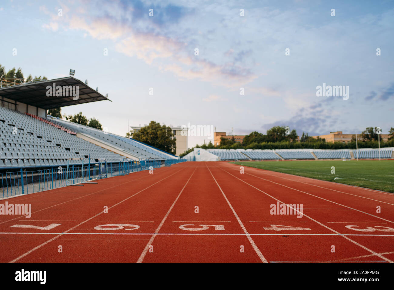 Start line for running, nobody, front view Stock Photo - Alamy
