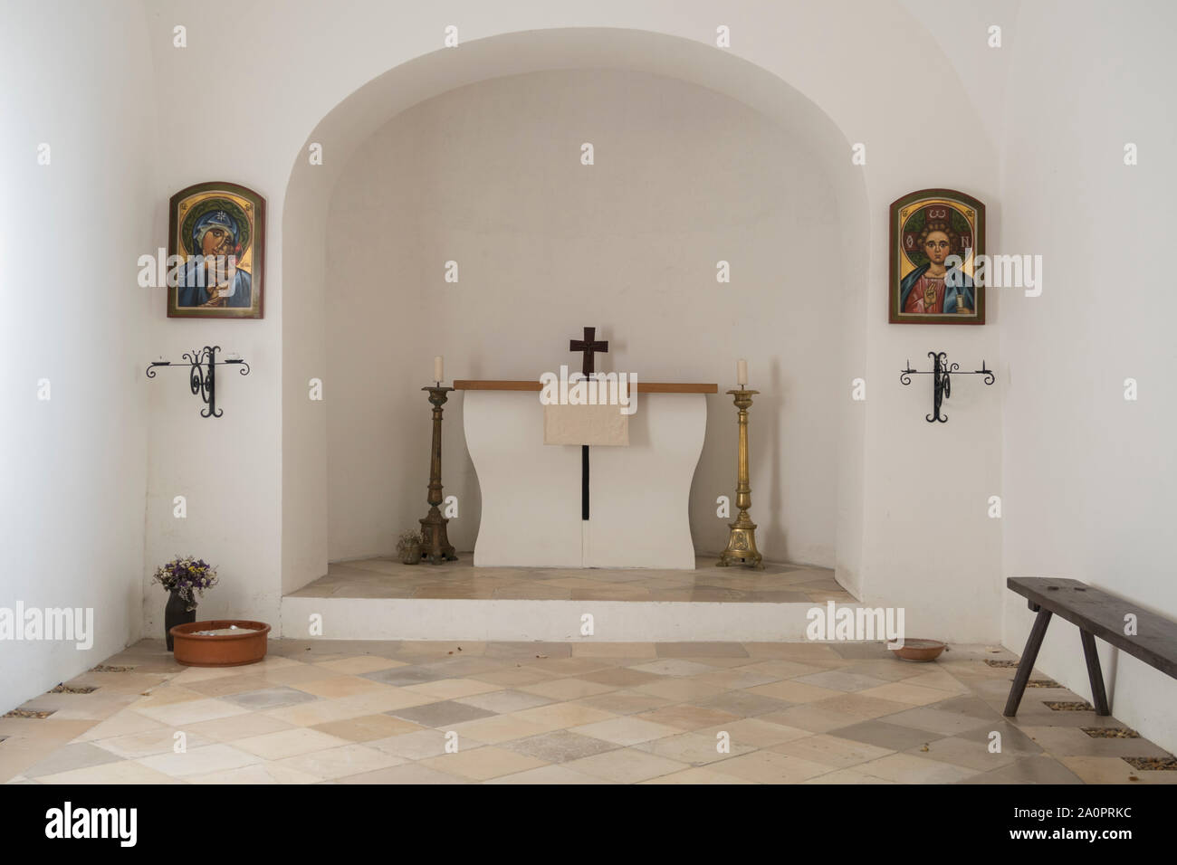 Bakonybel, Hungary - Sept 10, 2019: Small chapel and the Amber Fountain ...