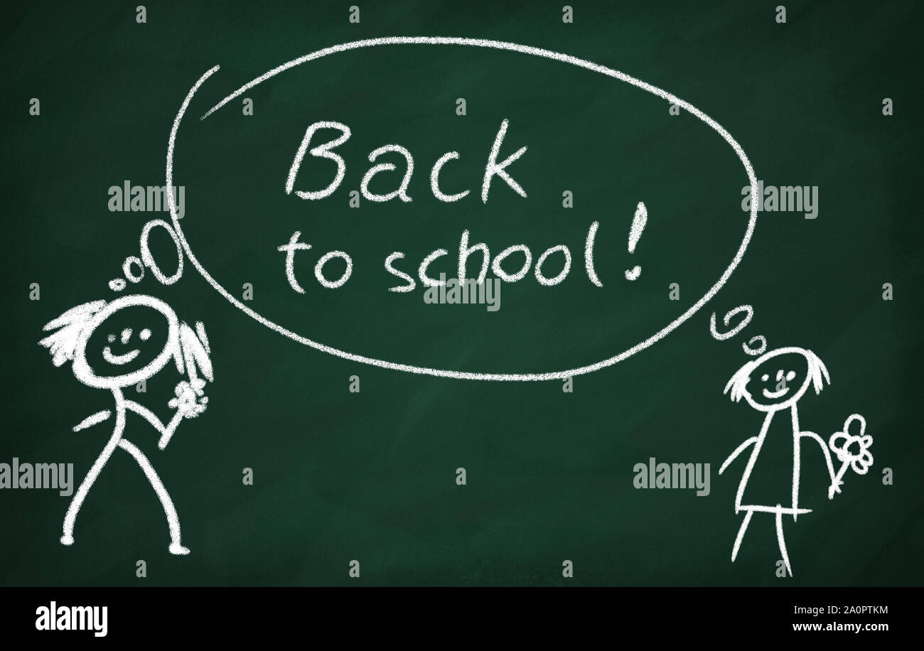 On the blackboard with chalk write back to school Stock Photo - Alamy