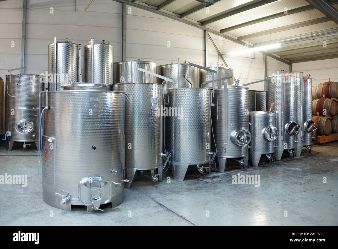 Fermentation stainless steel vats in a winery Stock Photo - Alamy