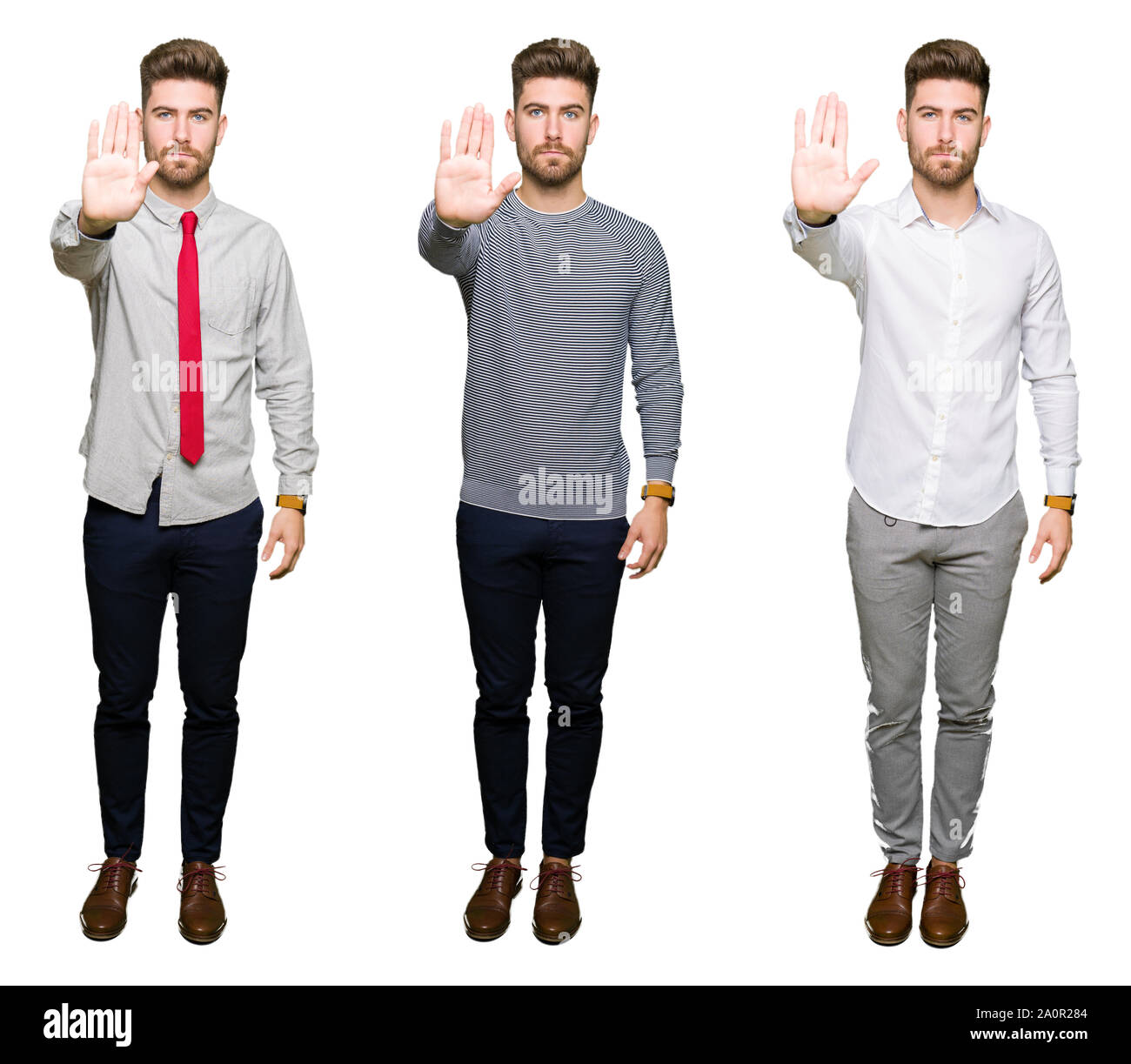 Collage of handsome young business man over white isolated background ...