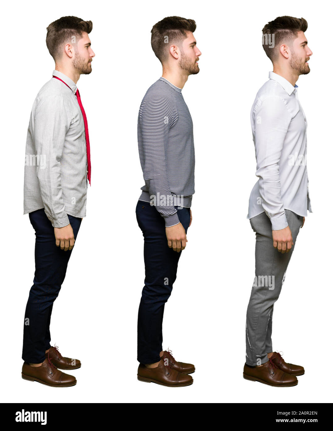 Collage of handsome young business man over white isolated background ...