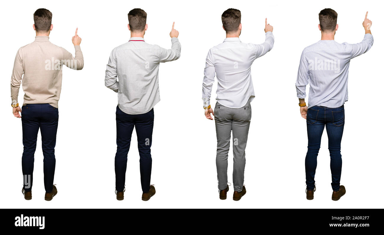 Collage of handsome young business man over white isolated background ...