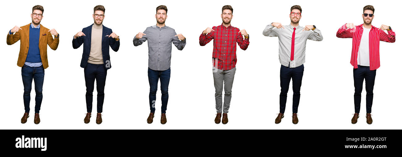 Collage of handsome young business man wearing different looks over ...
