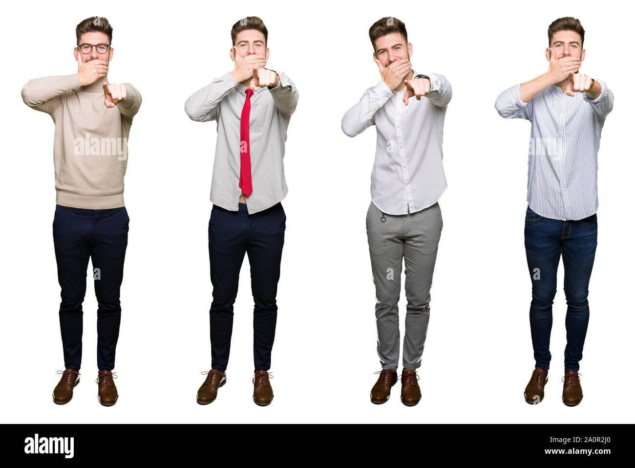 Collage of handsome young business man over white isolated background ...
