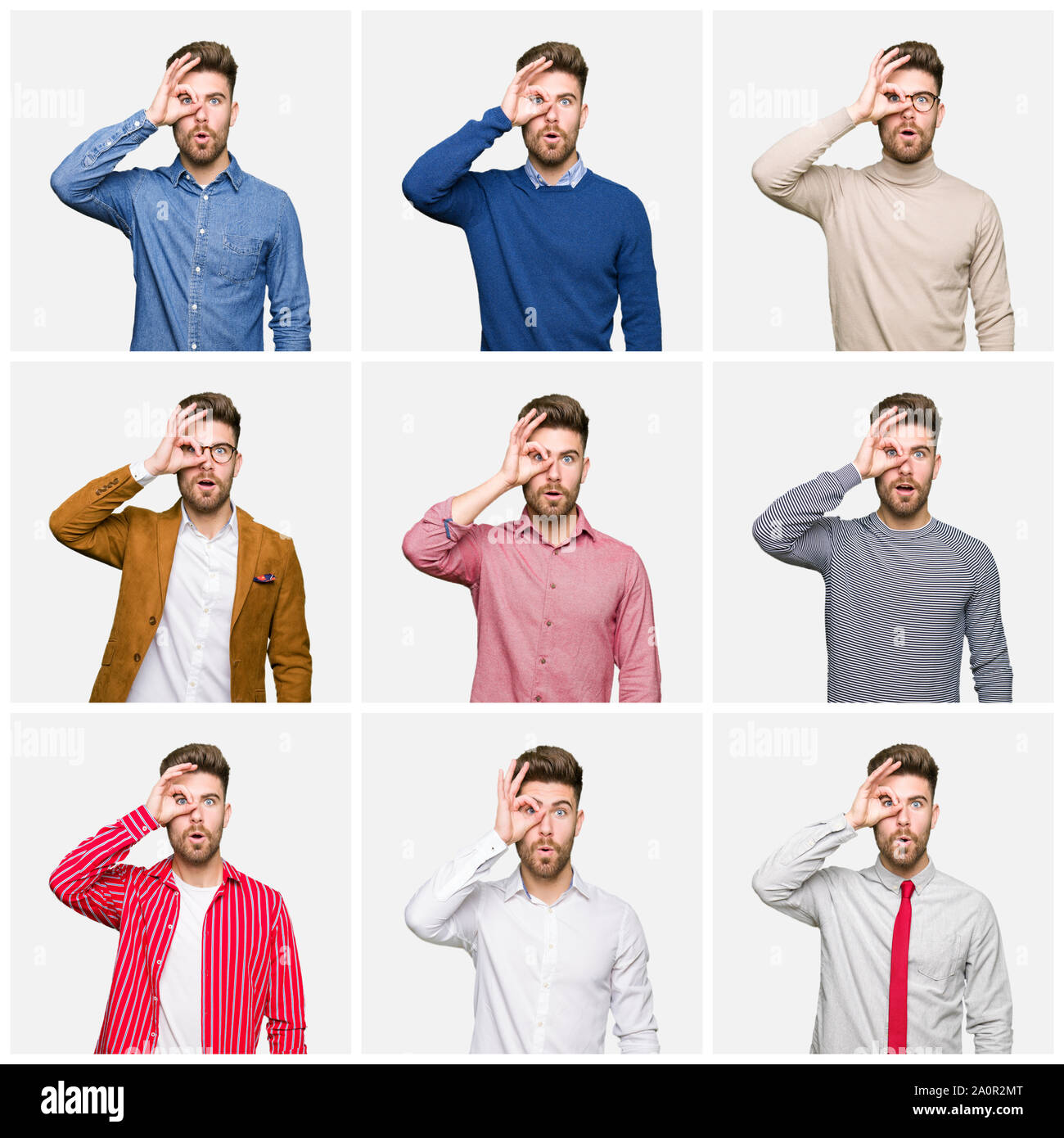 Collage of handsome young business man wearing different looks over ...