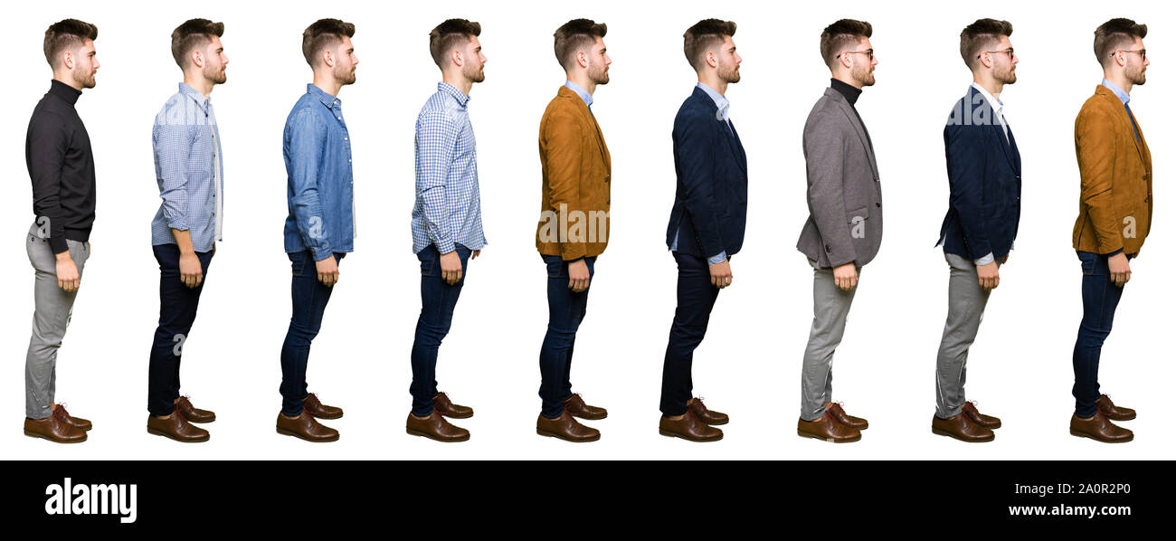 Collage of handsome young business man wearing different looks over ...