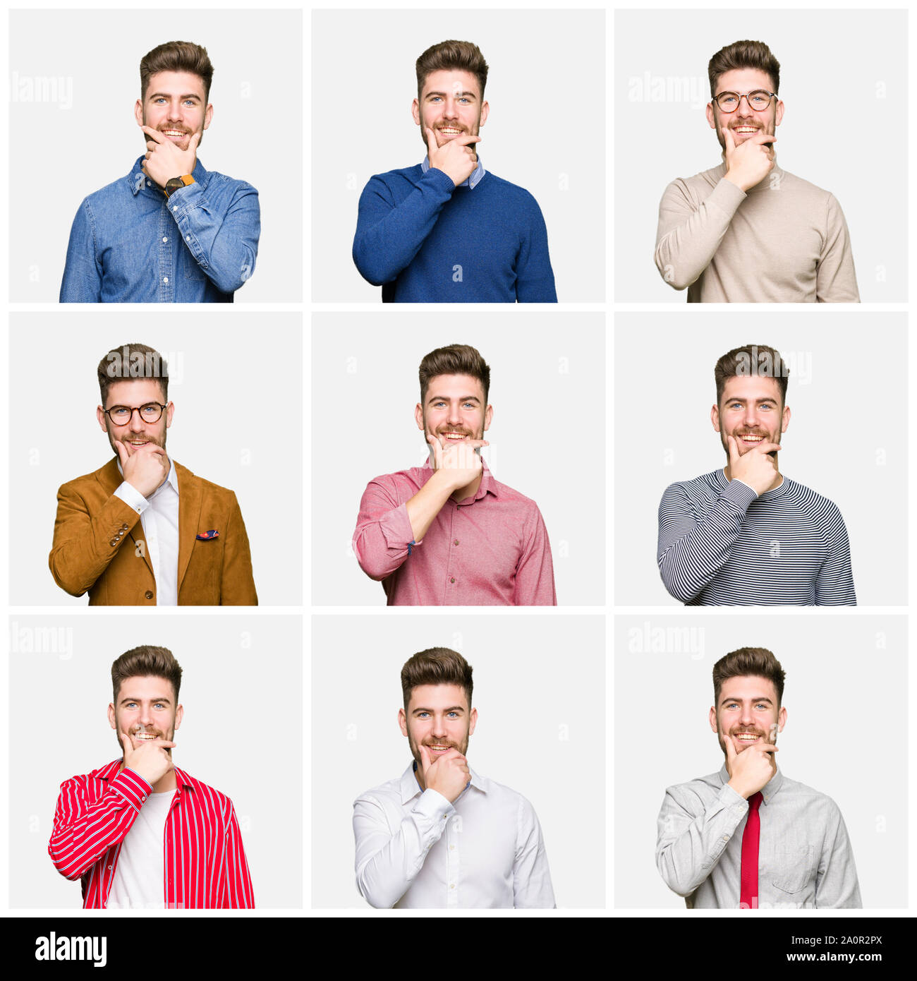 Collage of handsome young business man wearing different looks over ...