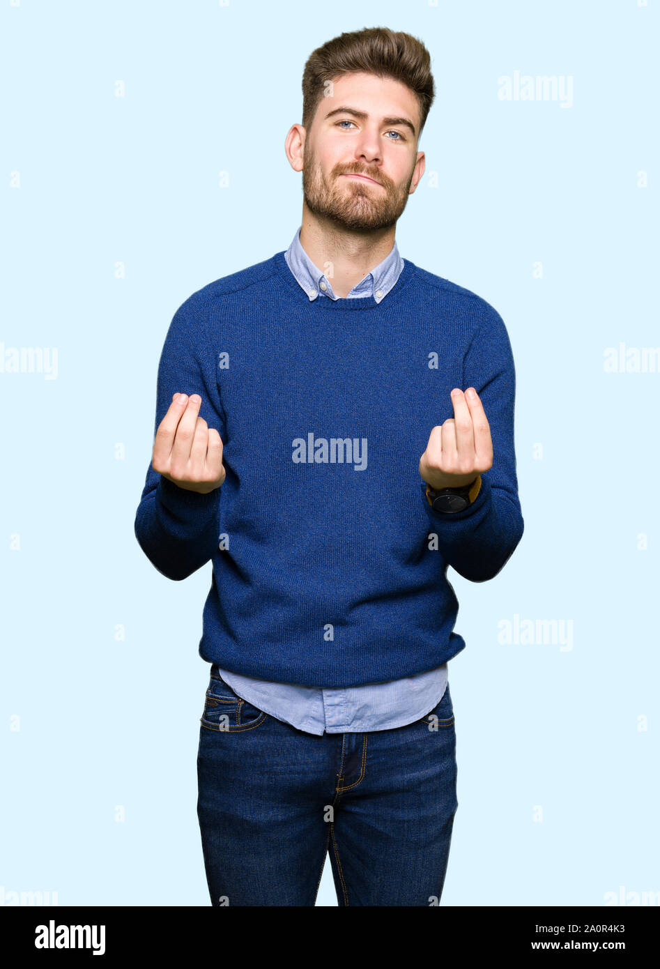 Young handsome bussines man Doing money gesture with hand, asking for ...