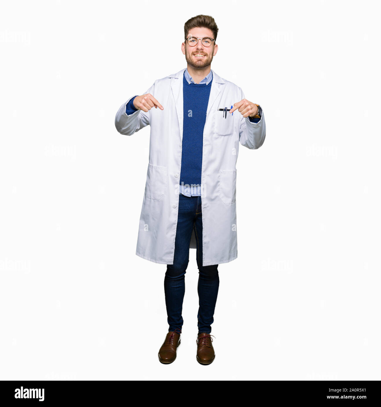 Young handsome scientist man wearing glasses looking confident with ...
