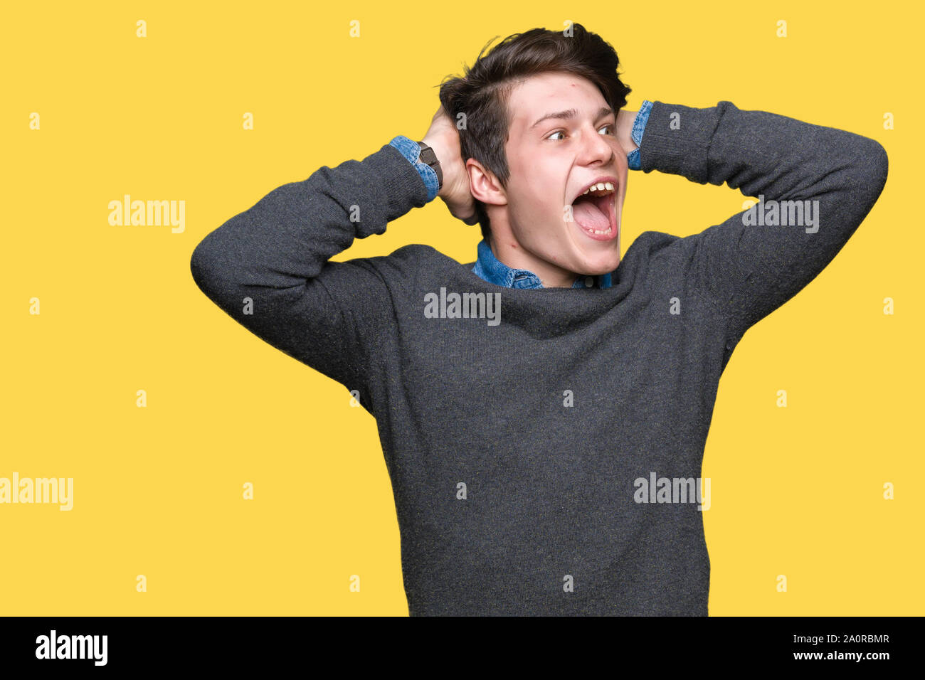 Young handsome elegant man over isolated background Crazy and scared ...