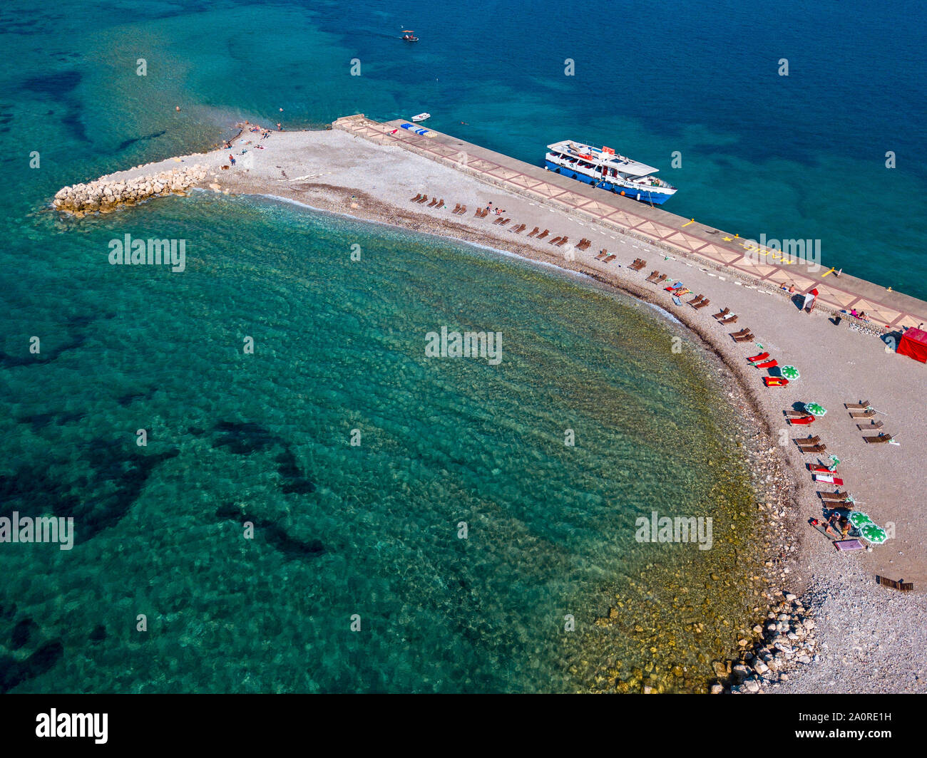 Aerial view of Sveti Nikola, Budva island, Montenegro. Hawaii beach ...