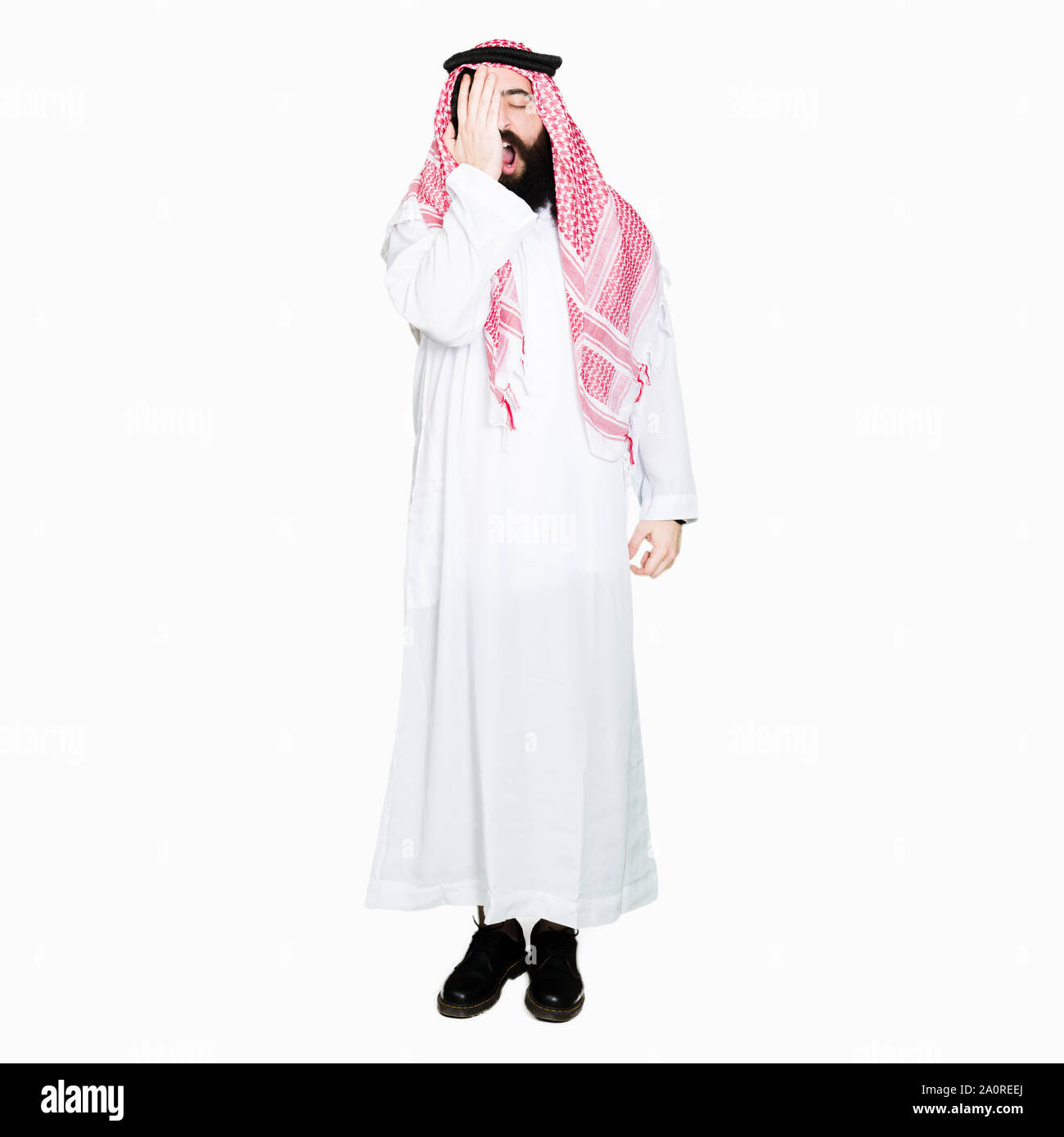 Arabian business man with long hair wearing traditional keffiyeh scarf ...