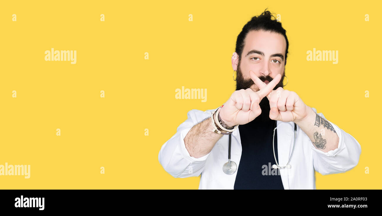 Doctor with long hair wearing medical coat and stethoscope Rejection ...