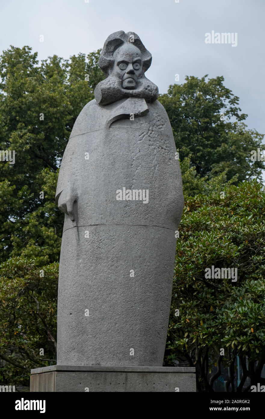 Statue of Henrik Ibsen outside the old Bergen Opera House, the National ...