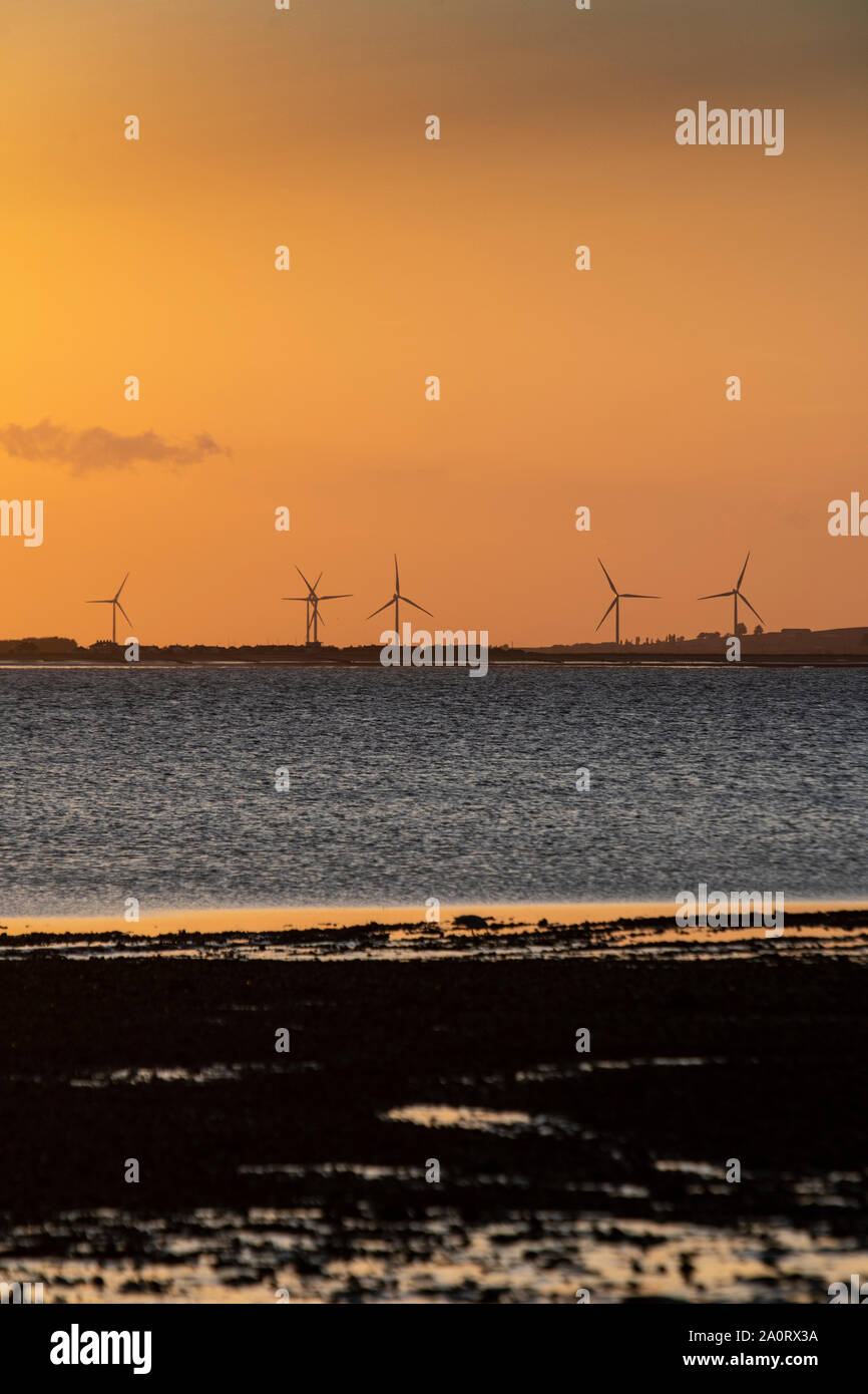 Offshore wind farms on the Kent coast in late summer on the Isle of ...
