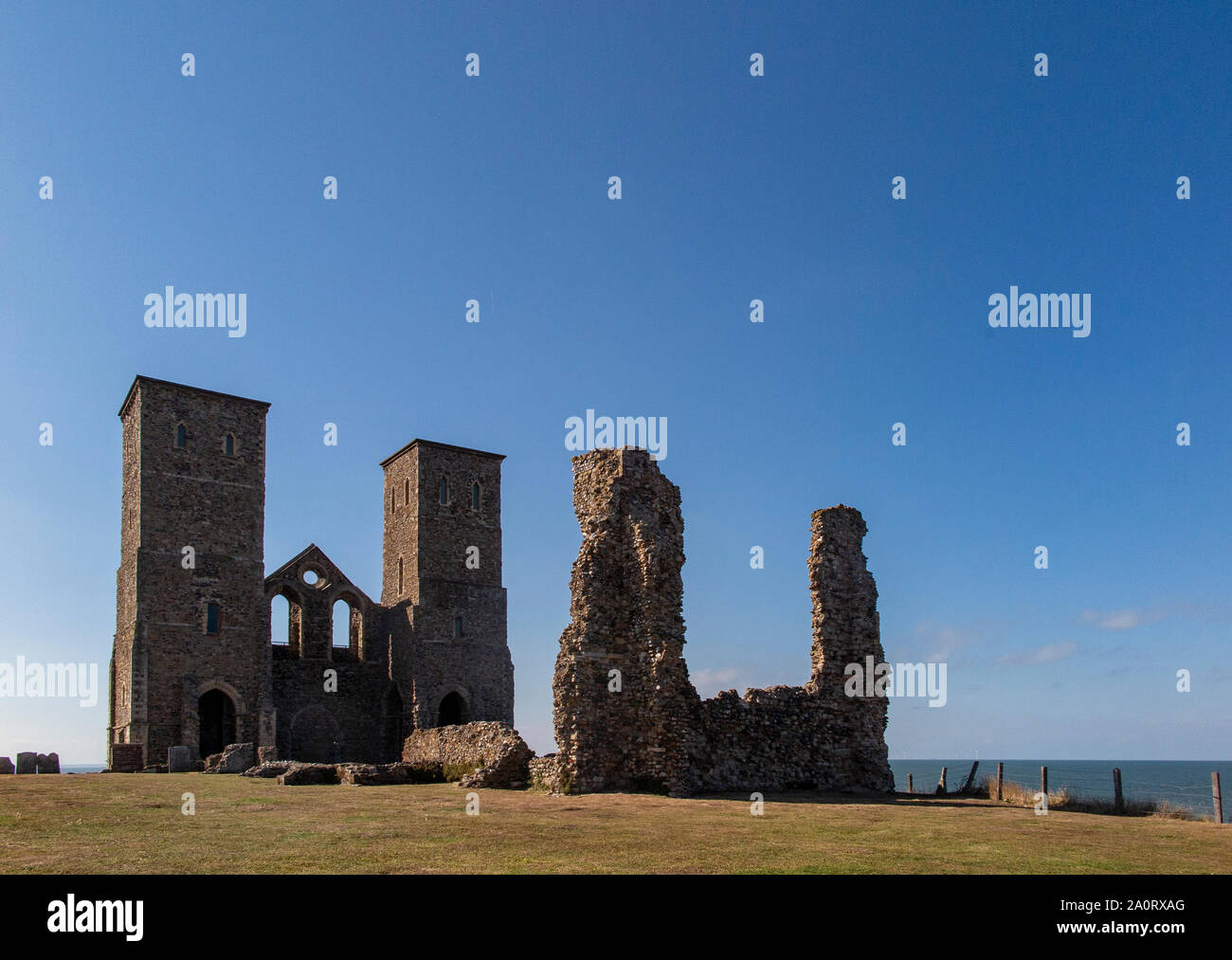 Reculver Towers and Roman Fort Kent in late summer Stock Photo - Alamy