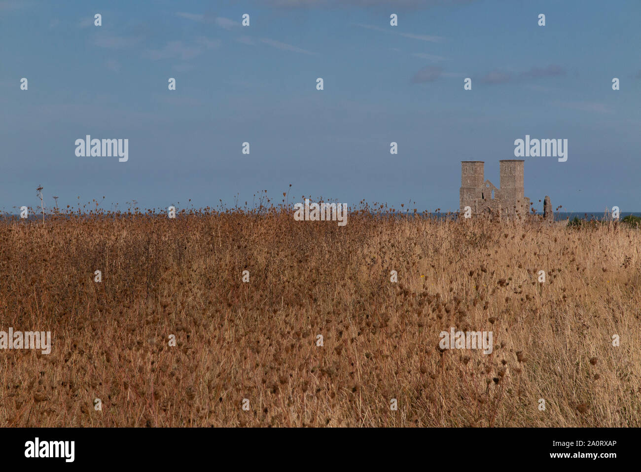 Reculver Towers and Roman Fort Kent in late summer Stock Photo - Alamy