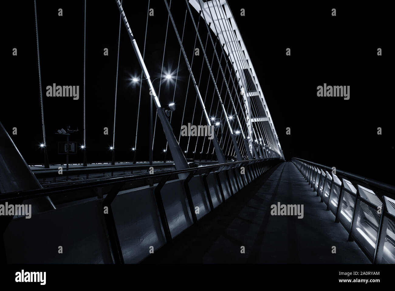 Night view of Apollo bridge over Danube river, Bratislava, Slovakia ...