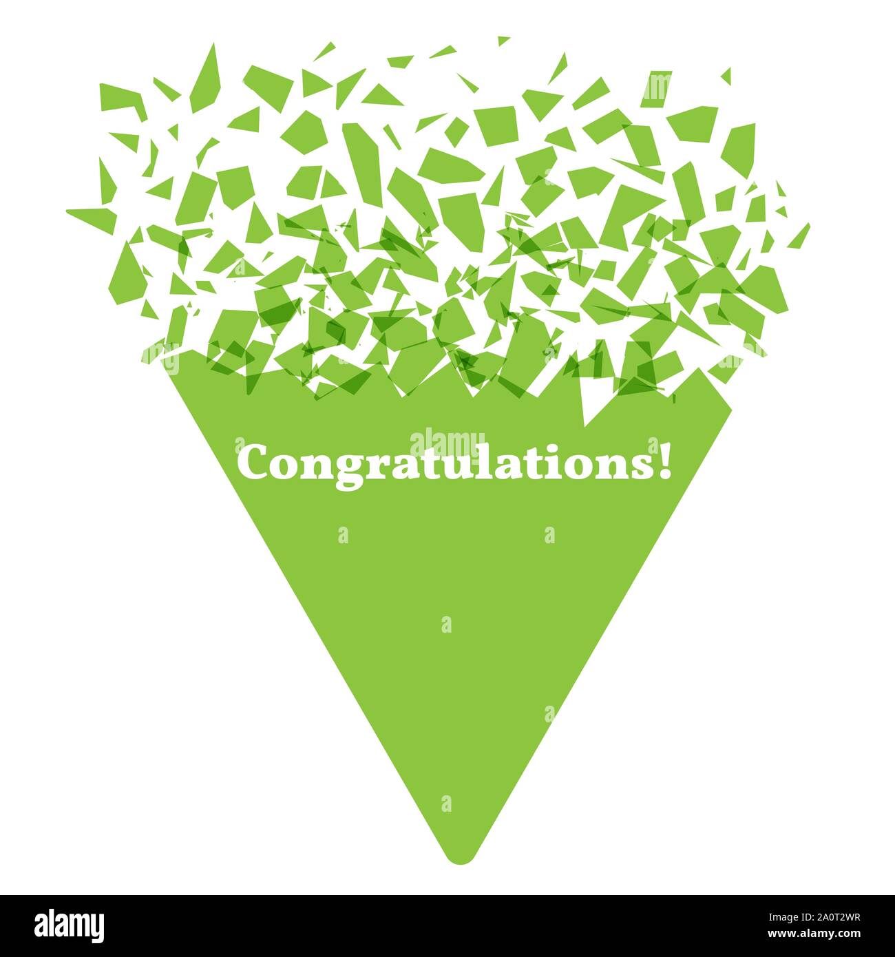 Explosion effect. The geometric figure of a green triangle explodes ...