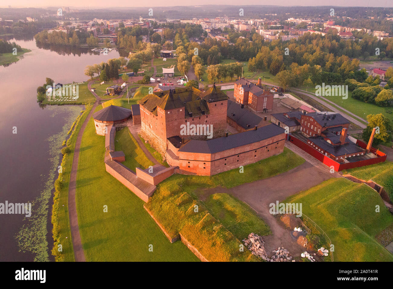 Hameenlinna fortress-prison in the early July morning (shot from a ...