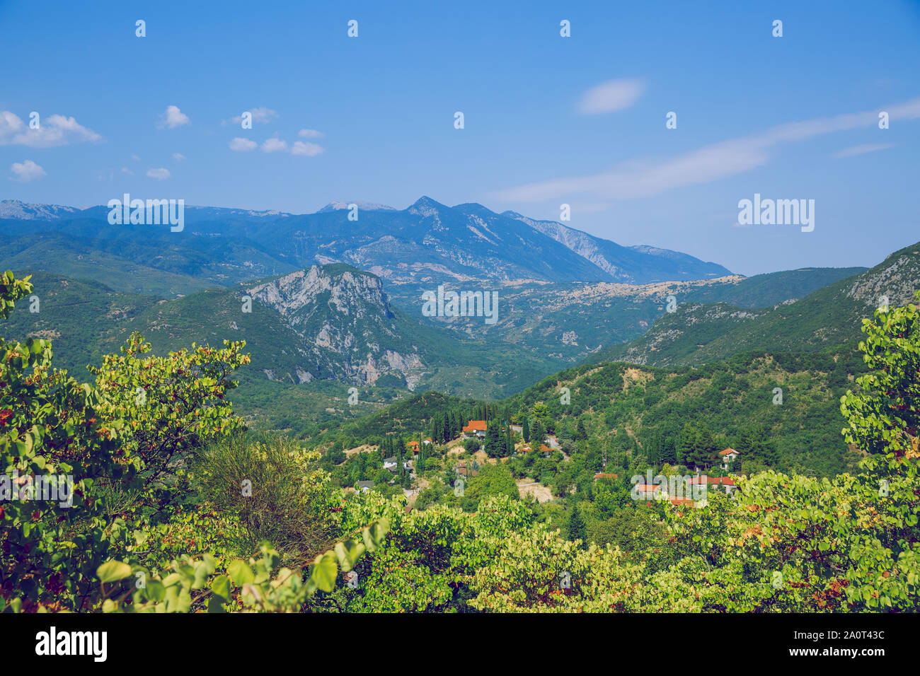 Greek Republic. Fields and mountains, grass and trees. In the distance ...