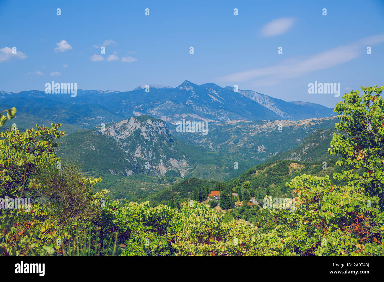 Greek Republic. Fields and mountains, grass and trees. In the distance ...