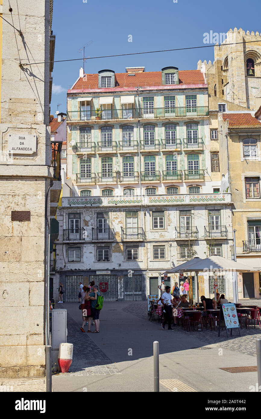Lisbon, Portugal - August 27, 2019: traditional buildings facades in ...