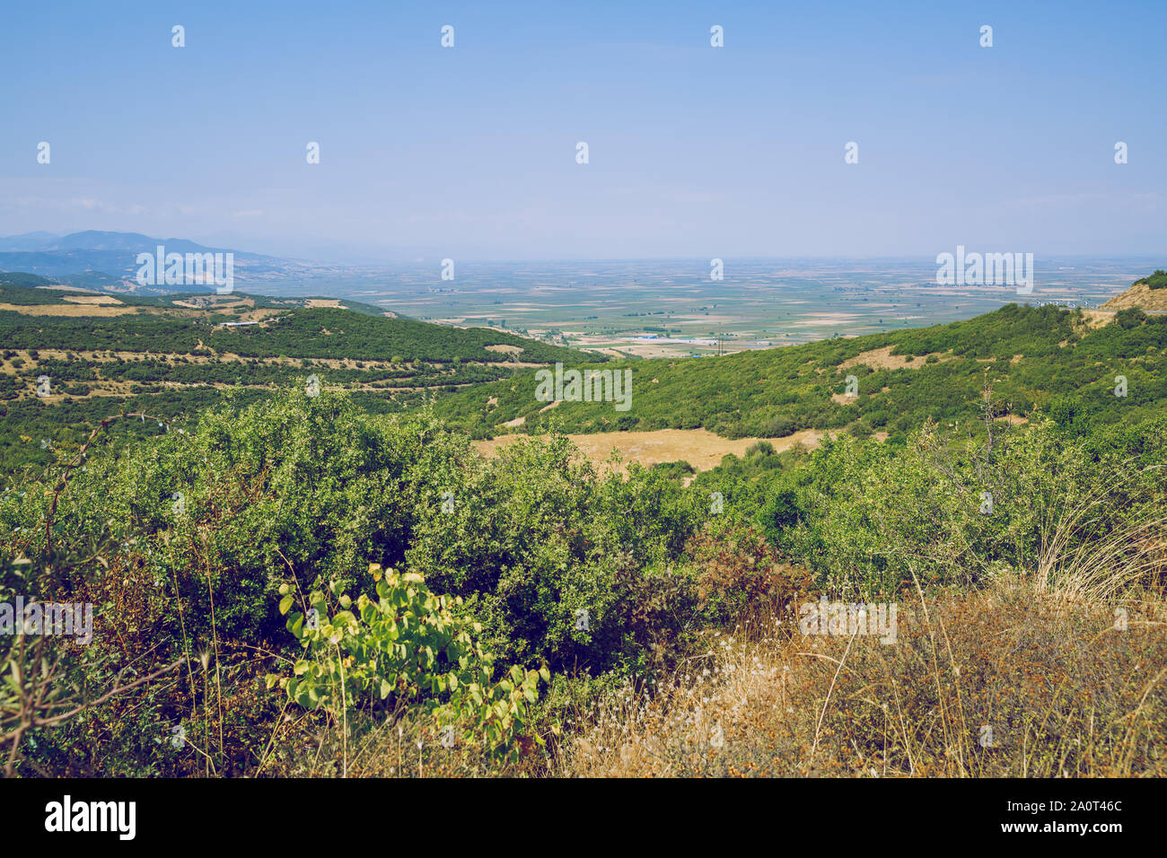Greek Republic. Fields and mountains, grass and trees. In the distance ...