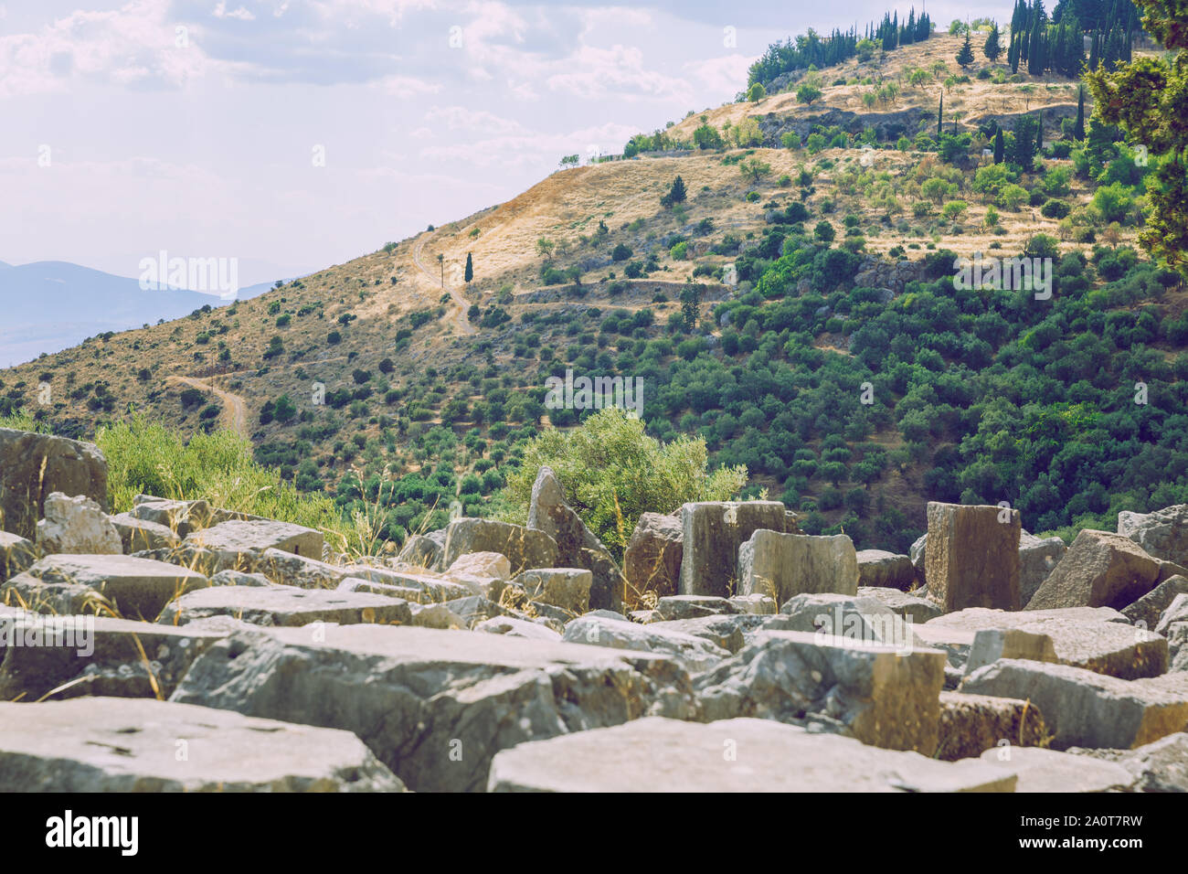 City Delphi. Greek Republic. Ancient Greek ruins and columns from ...