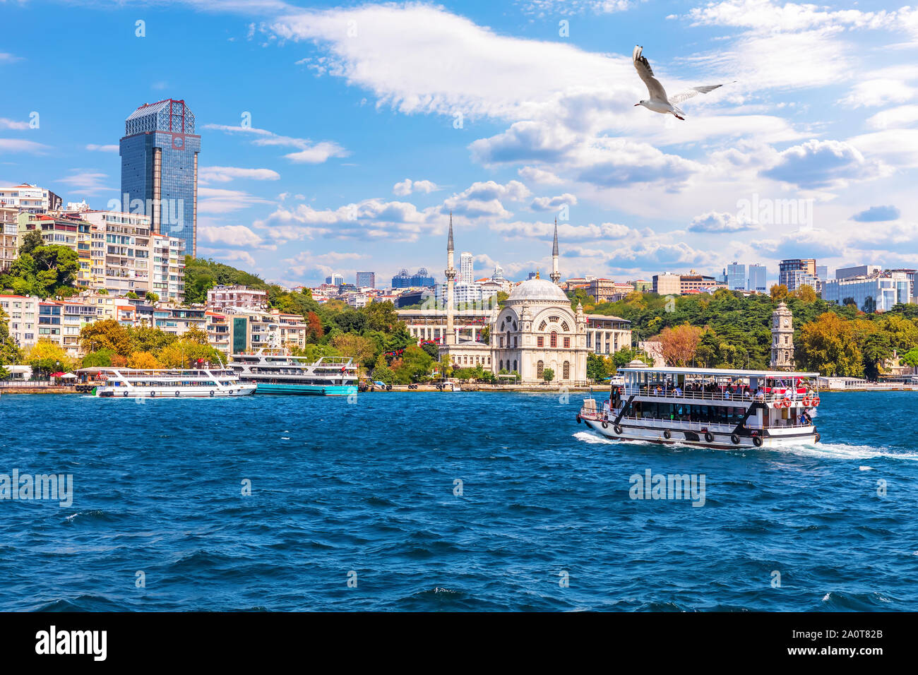 The Bosphorus, view on the Molla Celebi Mosque and the modern buildings ...