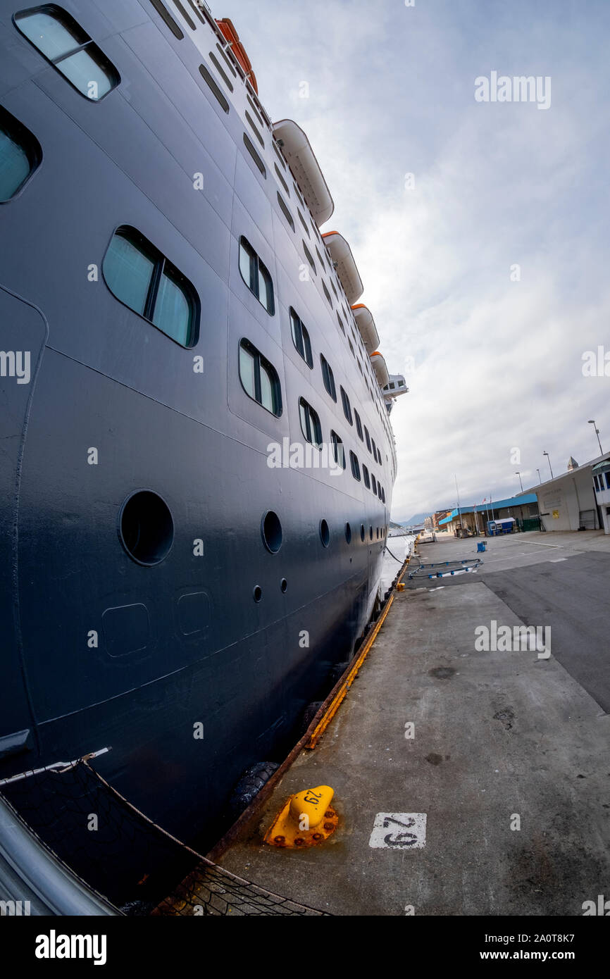 Queen Mary 2, Cunard ocean liner in port in Alesund, Norway Stock Photo ...
