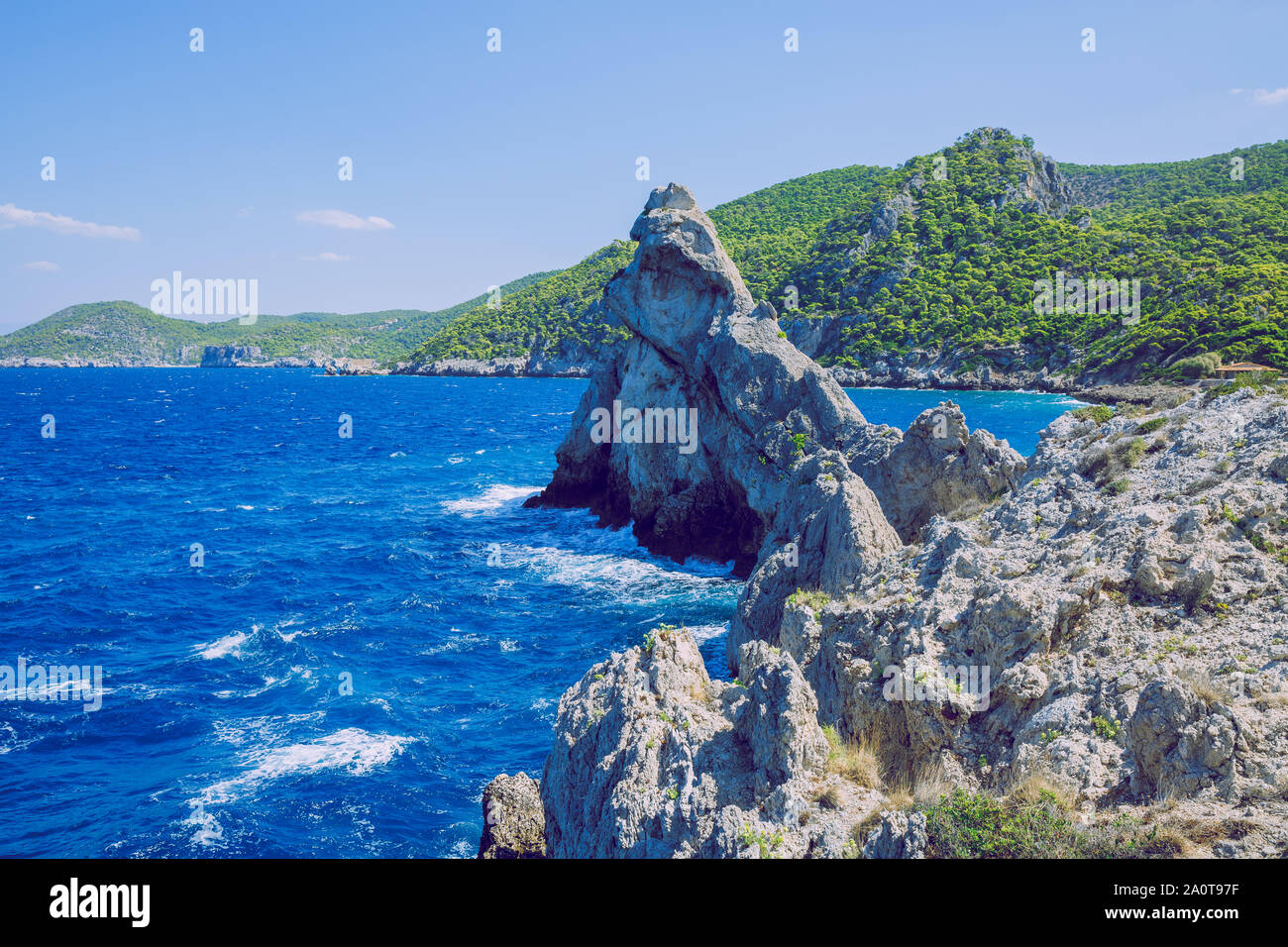 City athens, Greek Republic. Mountains and water, blue sea. 13. Sep ...
