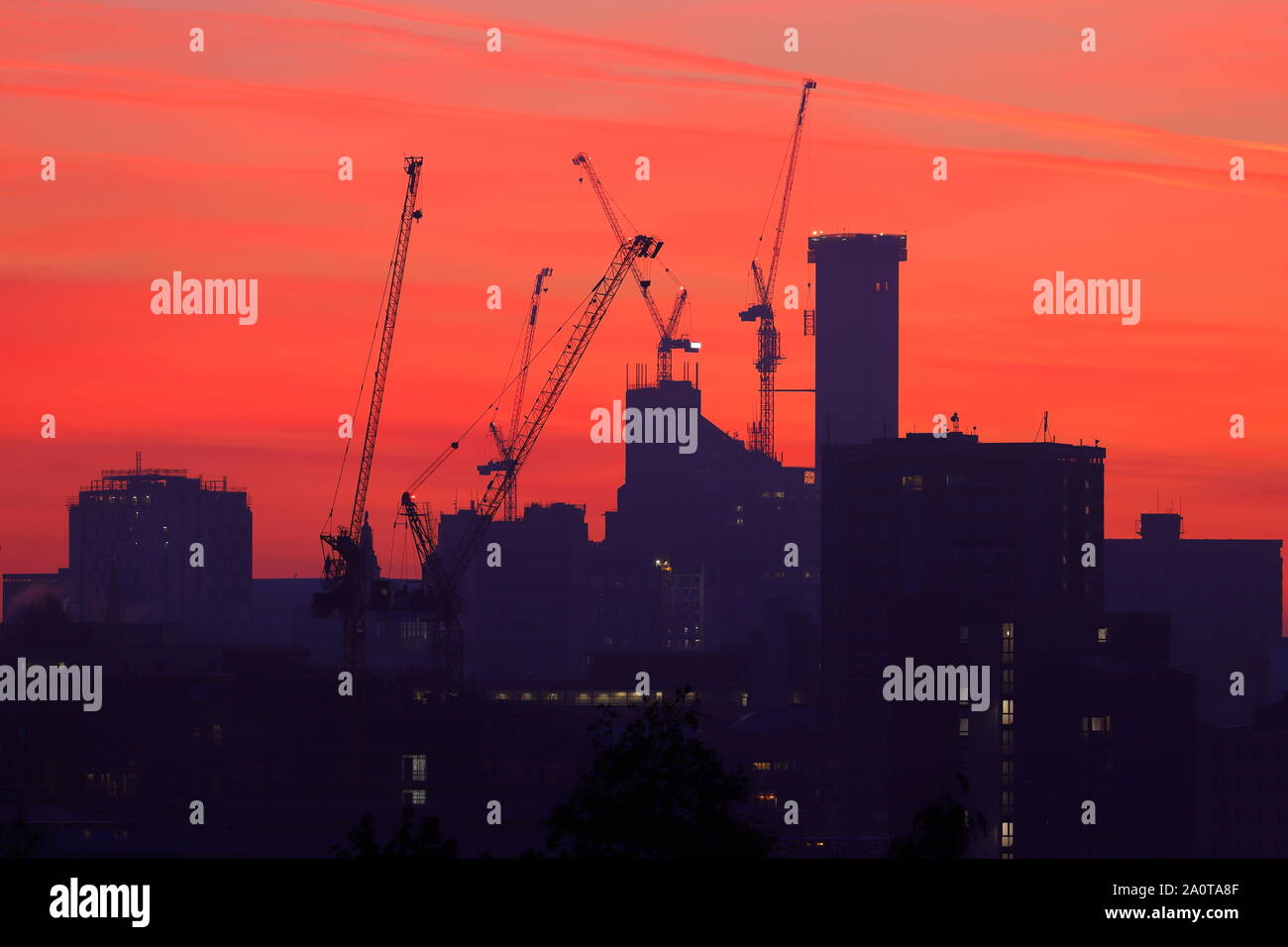 Silhouette of Leeds skyline at sunrise with Yorkshire's tallest ...